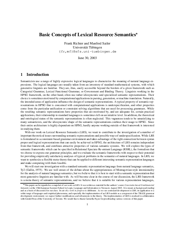 (PDF) Basic Concepts of Lexical Resource Semantics