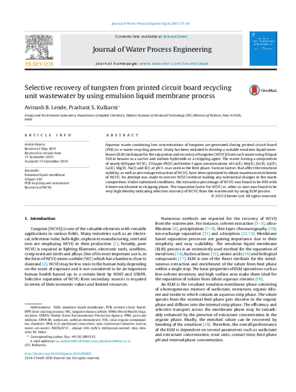 (PDF) Selective recovery of tungsten from printed circuit board ...