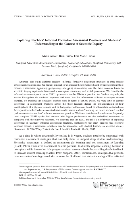 (PDF) Exploring teachers' informal formative assessment practices and ...