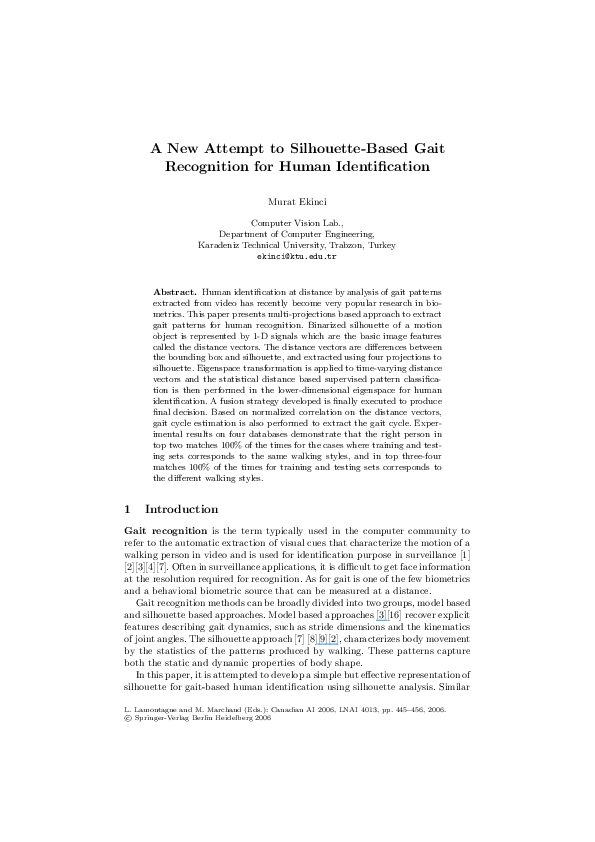 Pdf A New Attempt To Silhouette Based Gait Recognition For Human Identification