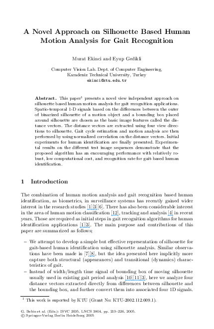 Pdf A Novel Approach On Silhouette Based Human Motion Analysis For Gait Recognition