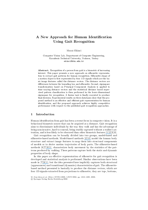 Pdf A New Approach For Human Identification Using Gait Recognition