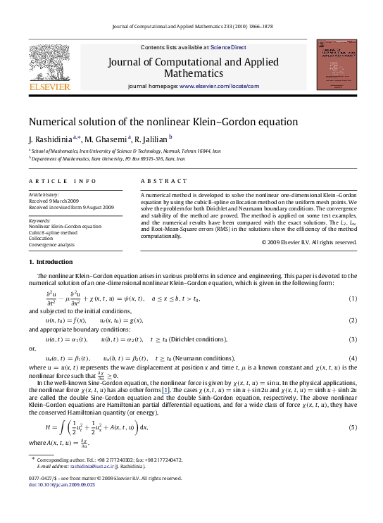 (PDF) Numerical Solution of a Nonlinear Klein-Gordon Equation
