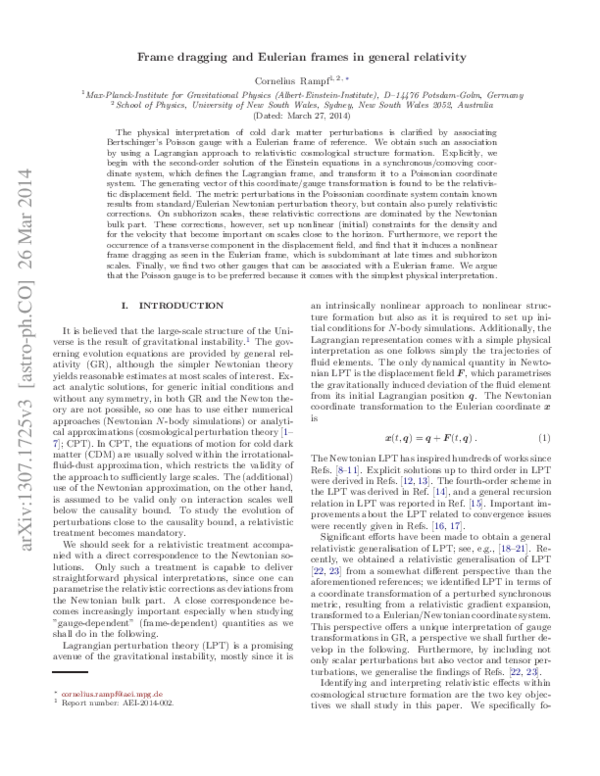 (PDF) Frame dragging and Eulerian frames in General Relativity