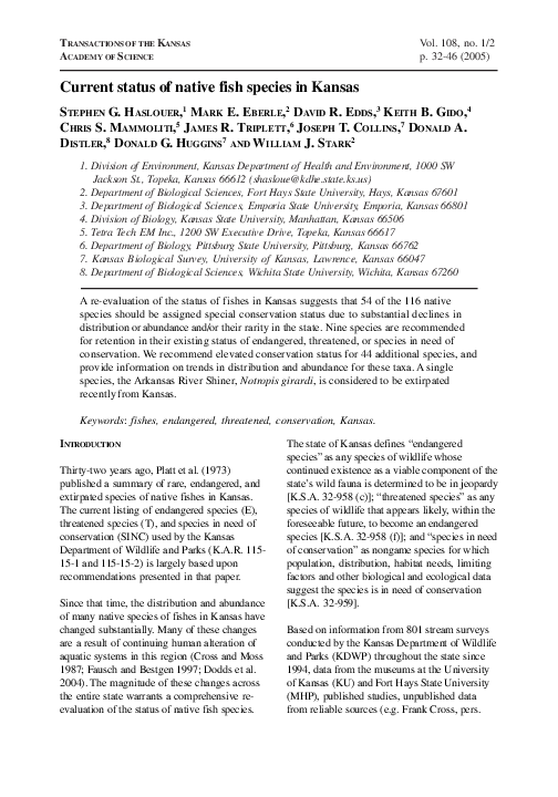 (PDF) Current status of native fish species in Kansas