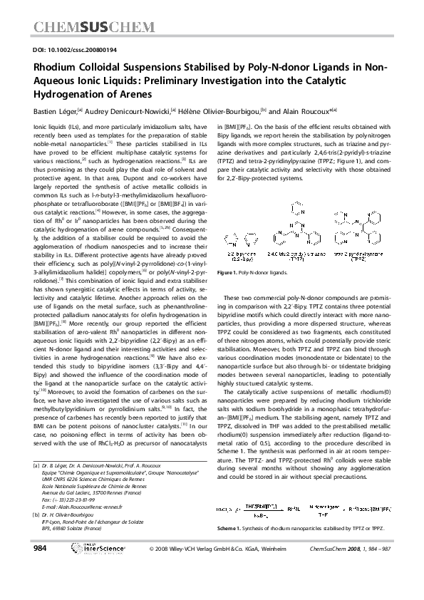 (PDF) Rhodium Colloidal Suspensions Stabilised by Poly-N-donor Ligands ...