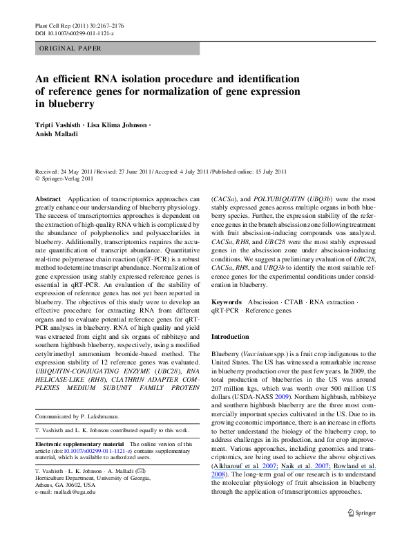 (PDF) An efficient RNA isolation procedure and identification of reference genes for ...