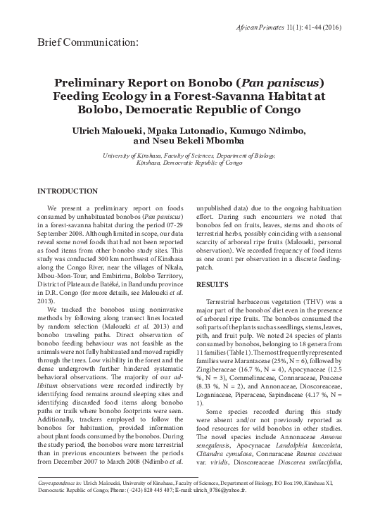 (PDF) TABOO OF EATING BONOBO AMONG THE BONGANDO PEOPLE IN THE WAMBA ...