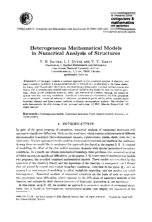 (PDF) Heterogeneous mathematical models in numerical analysis of structures