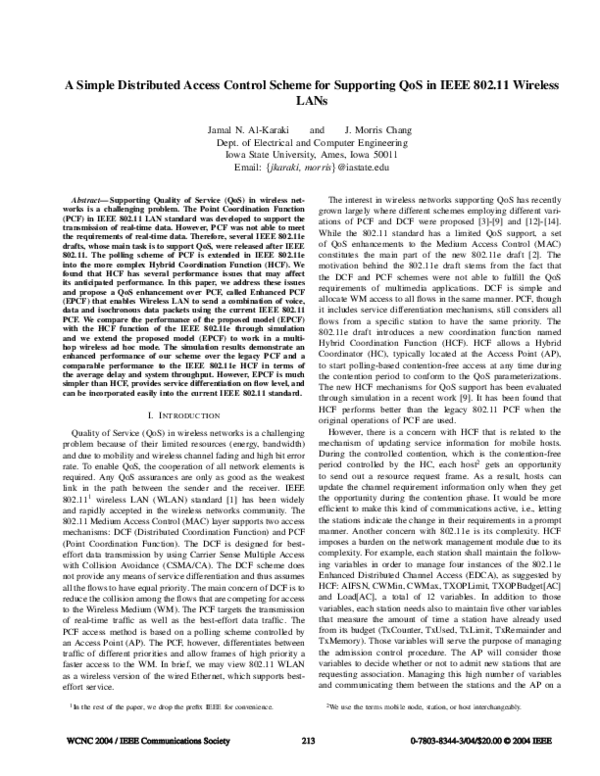 Pdf A Simple Distributed Access Control Scheme For Supporting Qos In Ieee 802 11 Wireless Lans