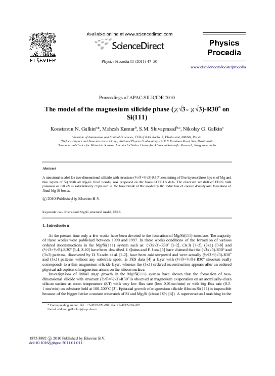 (PDF) The model of the magnesium silicide phase ( 2/3√3× 2/3√3 )-R30°on ...