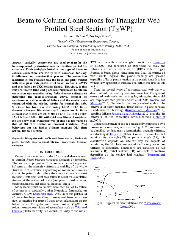 (DOC) Beam to Column Connections for Triangular Web Profiled Steel ...