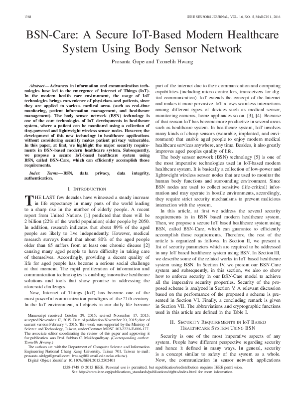Pdf Bsn Care A Secure Iot Based Modern Healthcare System Using Body