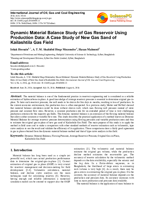 (PDF) Dynamic Material Balance Study of Gas Reservoir Using Production ...