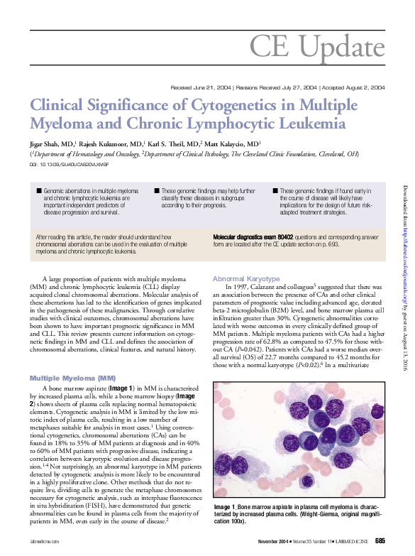 (PDF) Clinical Significance of Cytogenetics in Multiple Myeloma and Chronic Lymphocytic Leukemia