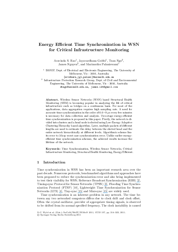(PDF) Energy Efficient Time Synchronization in WSN for Critical Infrastructure Monitoring