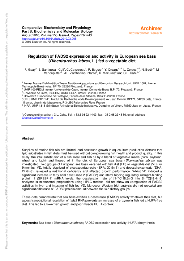 (PDF) Regulation of FADS2 expression and activity in European sea bass ...