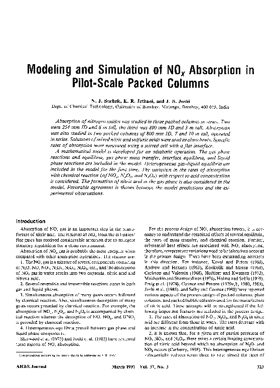 (PDF) Modeling and simulation of NOX absorption in pilot-scale packed columns