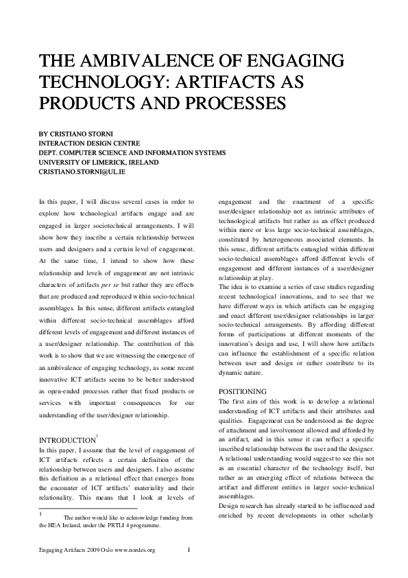 (PDF) the ambivalence of engaging artifacts