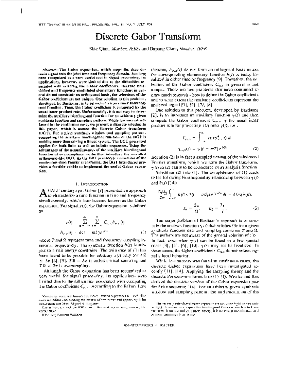 Pdf Discrete Gabor Transform