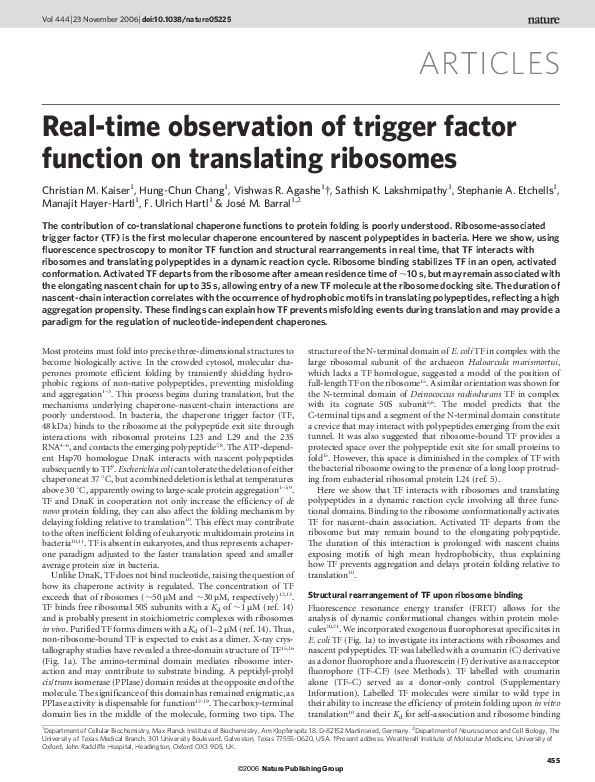 (PDF) Real-time observation of trigger factor function on translating ...