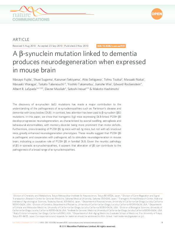 (PDF) A beta-synuclein mutation linked to dementia produces ...