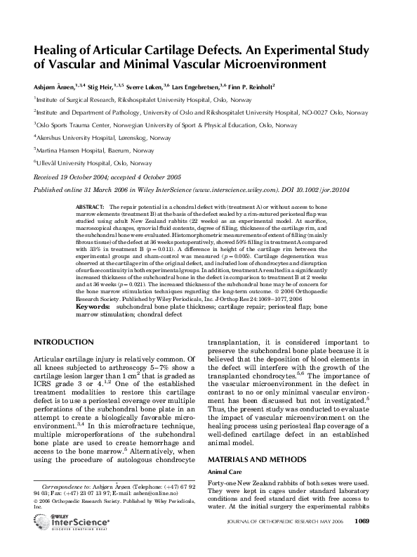 (PDF) Healing of articular cartilage defects. An experimental study of ...