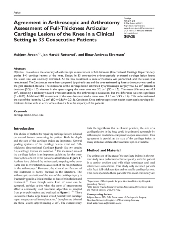 (PDF) Agreement in Arthroscopic and Arthrotomy Assessment of Full ...