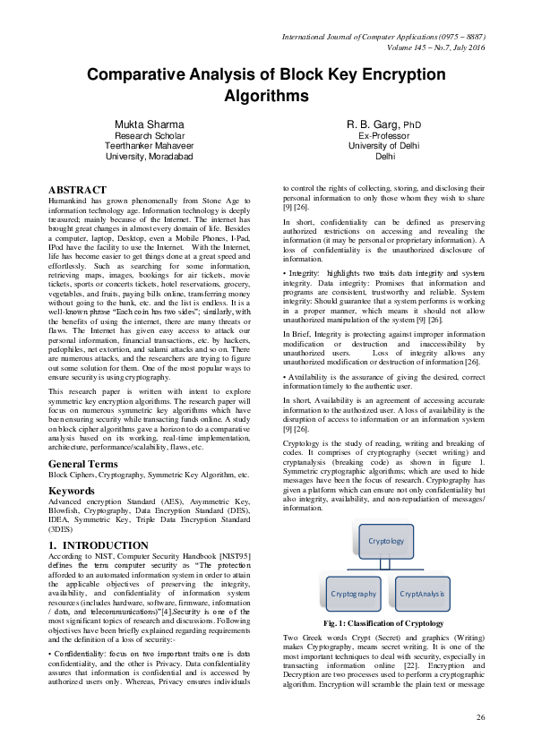Pdf Comparative Analysis Of Block Key Encryption Algorithms