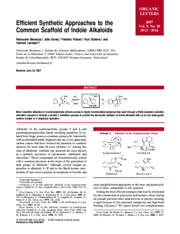 (PDF) Efficient Synthetic Approaches to the Common Scaffold of Indole ...