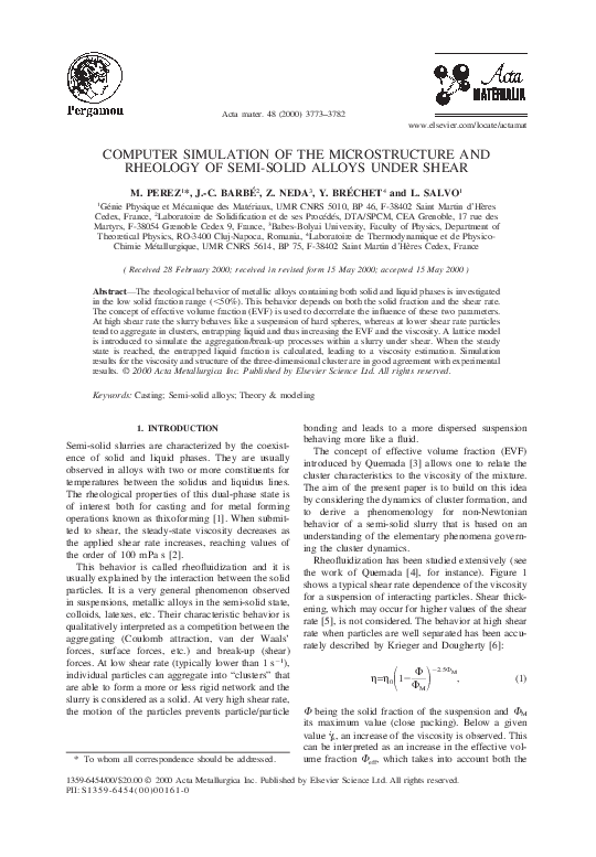 (PDF) Computer simulation of the microstructure and rheology of semi-solid alloys under shear