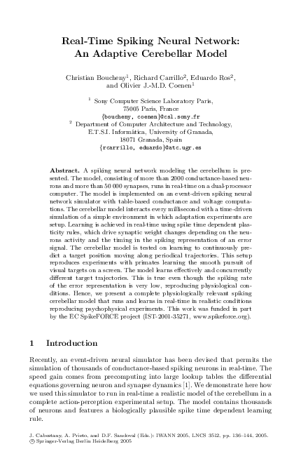 (PDF) Real-Time Spiking Neural Network: An Adaptive Cerebellar Model