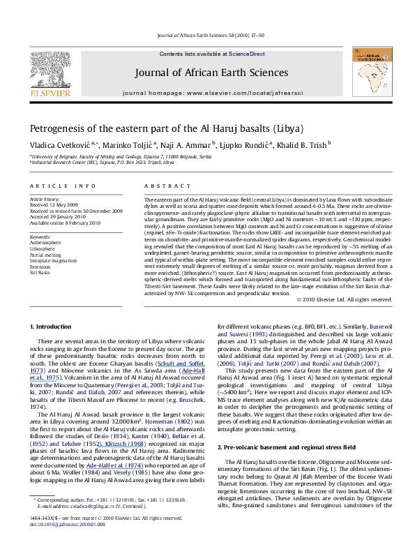 (PDF) Petrogenesis of the eastern part of the Al Haruj basalts (Libya