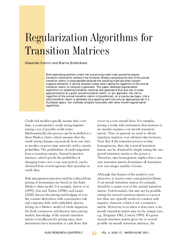 Pdf Regularization Algorithms For Transition Matrices