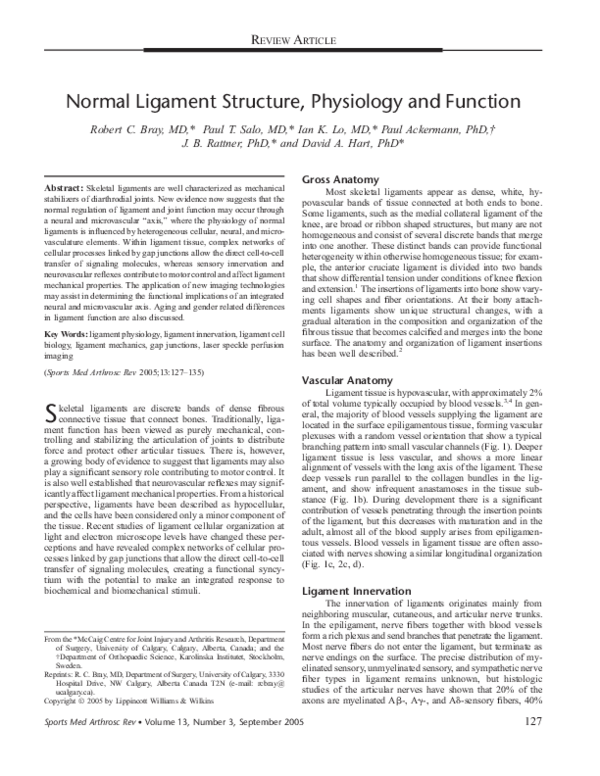 (PDF) Normal Ligament Structure, Physiology and Function