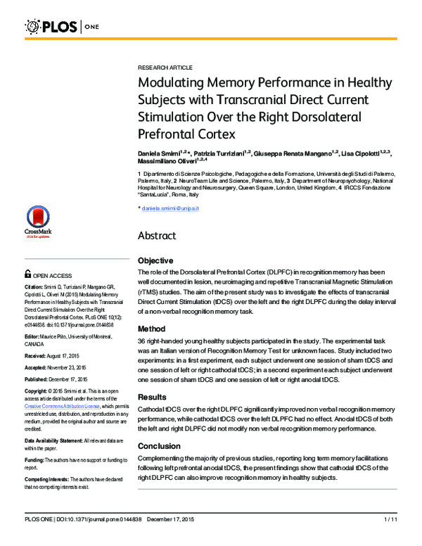 Dorsolateral Prefrontal Cortex Tdcs