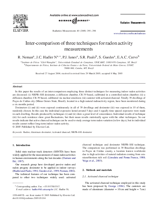 Pdf Intercomparison Of Equipment Measuring Radon Activity Concentration In The Air—an Example