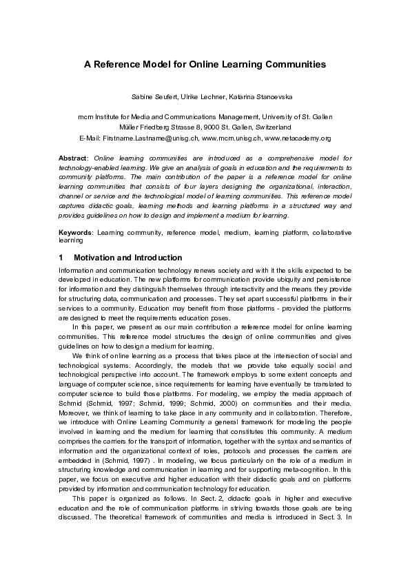 (PDF) A Reference Model for Online Learning Communities