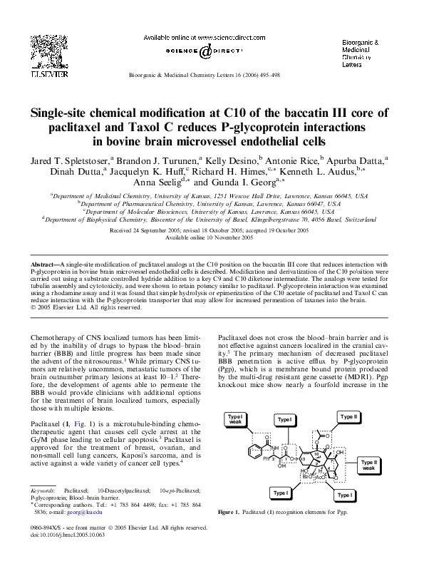 (PDF) Single-site chemical modification at C10 of the baccatin III core ...