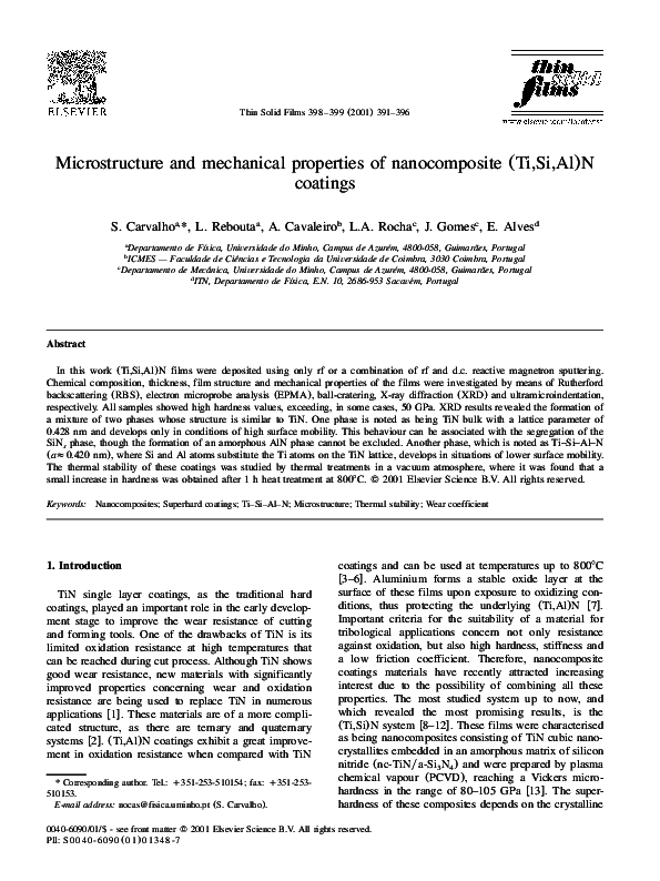 (PDF) Microstructure and mechanical properties of nanocomposite (Ti,Si,Al)N coatings