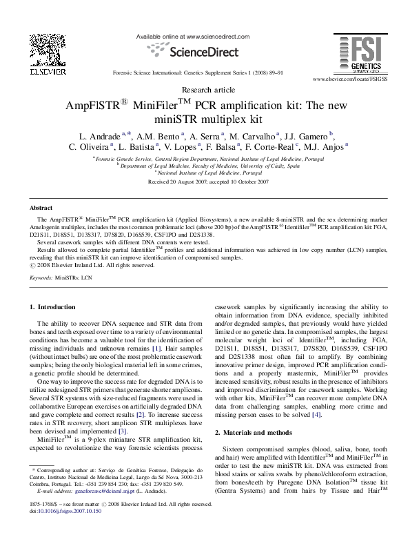 (PDF) AmpFlSTR ® MiniFiler™ PCR amplification kit: The new miniSTR ...