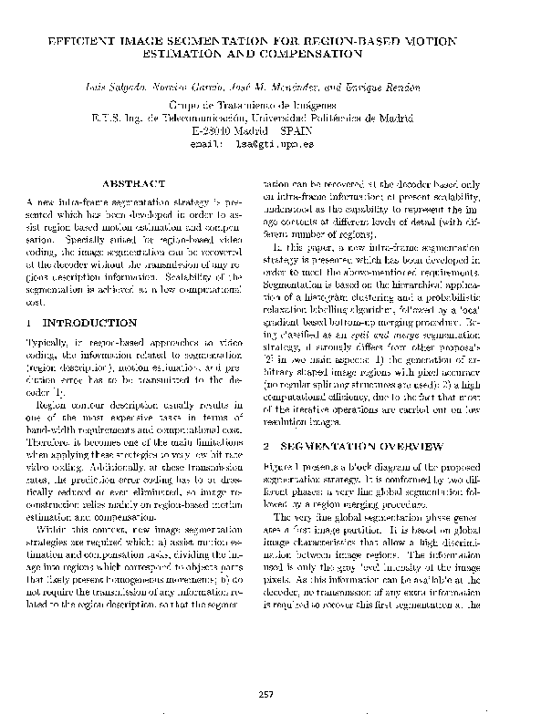 Pdf Efficient Image Segmentation For Region Based Motion Estimation