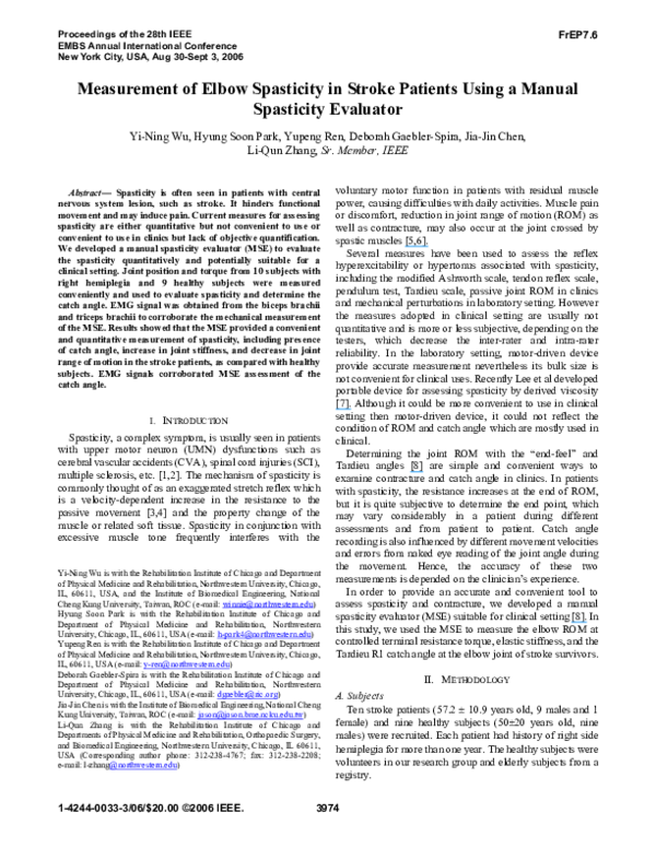 (PDF) Measurement of Elbow Spasticity in Stroke Patients Using a Manual ...