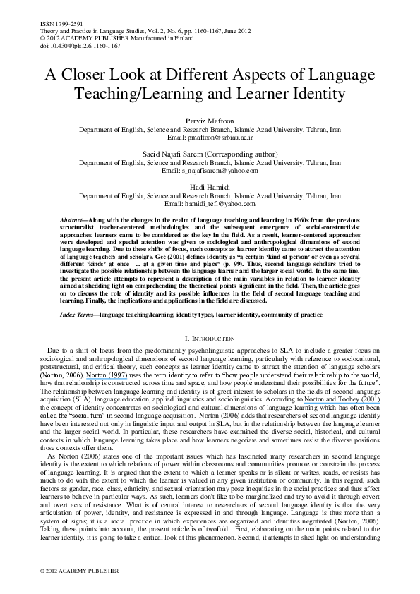 (PDF) A Closer Look at Different Aspects of Language Teaching/Learning ...