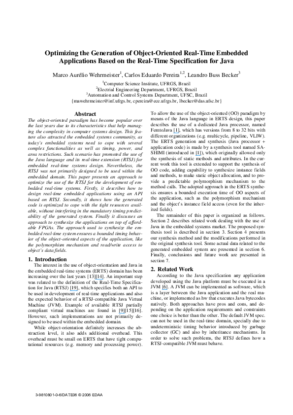 Pdf Optimizing The Generation Of Object Oriented Real Time Embedded Applications Based On The