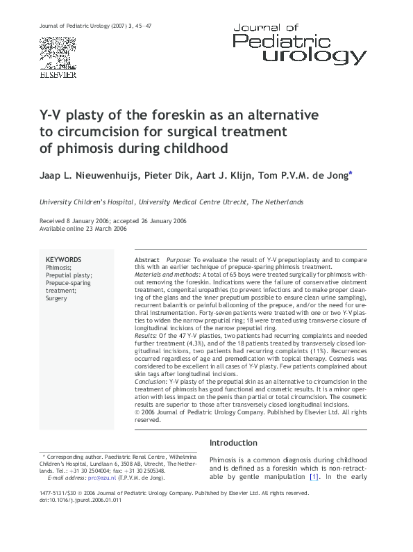 (PDF) Y-V plasty of the foreskin as an alternative to circumcision for ...
