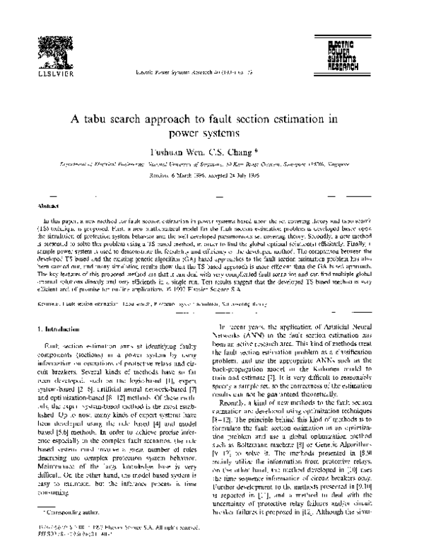 (PDF) A tabu search approach to fault section estimation in power systems