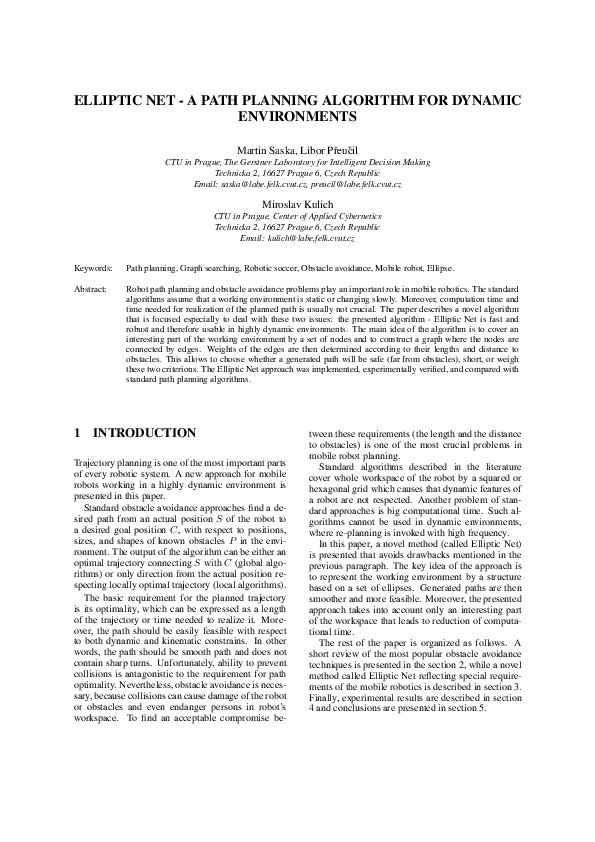 (PDF) Elliptic net - a path planning algorithm for dynamic environments
