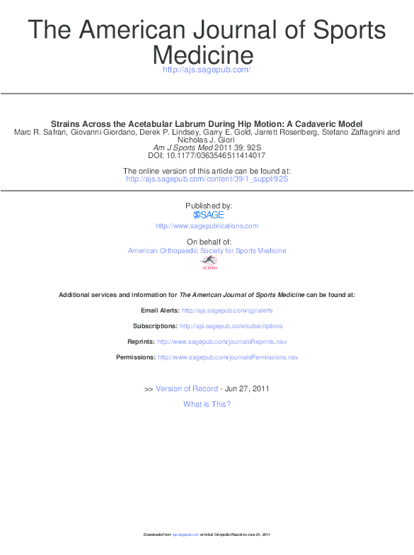 (PDF) Strains Across the Acetabular Labrum During Hip Motion: A ...