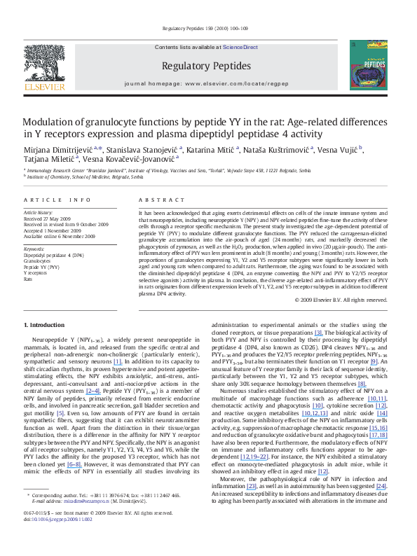 (PDF) Modulation of granulocyte functions by peptide YY in the rat: Age ...